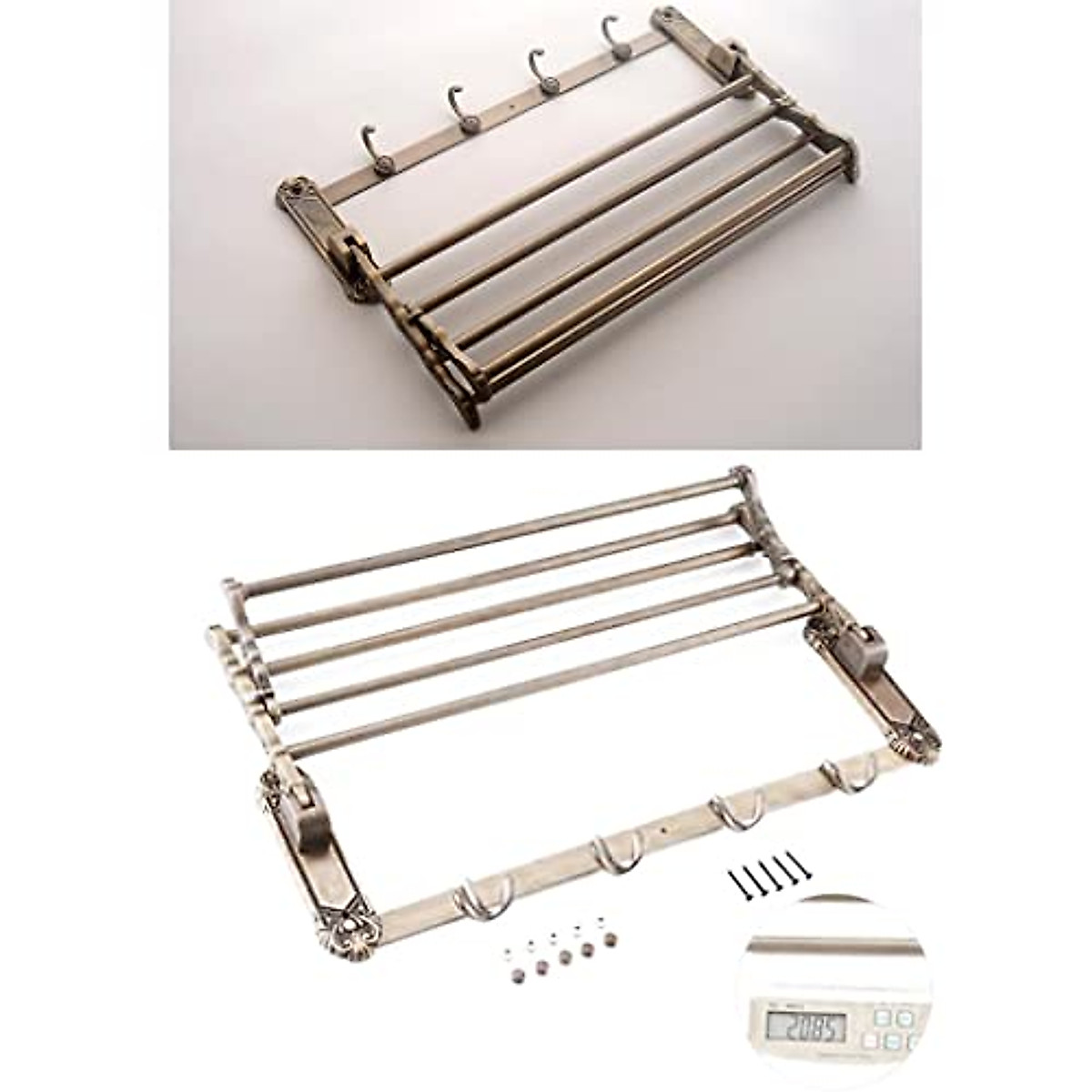 SHIJIESKY Towel Rail Wall Mounted, Kitchen and Bathroom Hardware Accessories,Stainless Steel Towel Rack,Antique Folding Bath Towel Rack,Bathroom Shelf