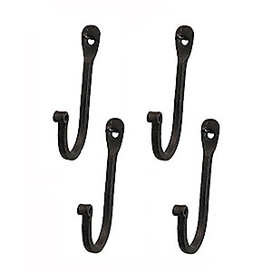 Early American Single Prong Wrought Iron Hooks, Set of 4 - Rustic Curved Metal Fasteners - Decorative Colonial Wall Décor