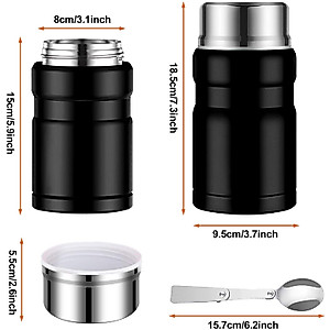 Ateupom 26oz Insulated Container Jar Thermos for Hot Food Soup Thermos with Spoon Stainless Steel Vacuum Bento Lunch Box Food Thermos for for Kids Adult Black 750ml