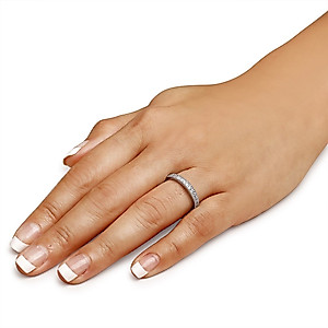 Size - 8.5 - Solid 14k White Gold 3mm Round Cut Milgrain Pave Set Anniversary Ring Wedding Band CZ Cubic Zirconia 1/2 cttw.