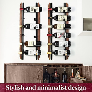 J JACKCUBE DESIGN Wine Rack Wall Mounted Organizer for 6 Bottles Holder, Stylish Kitchen Wine Storage Display Holder Shelf in Rustic Wood and Metal -MK819A