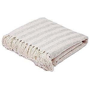 Americanflat 100% Cotton Throw Blanket for Couch - 50x60 - All Seasons Neutral Lightweight Cozy Soft Blankets & Throws for Bed, Sofa or Chair. Indoor or Outdoor [Cream Herringbone]
