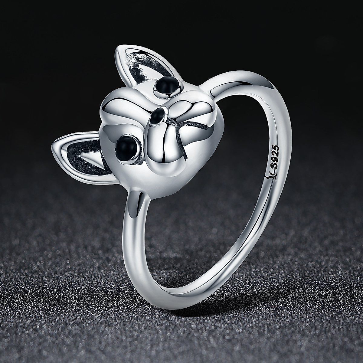 Presentski French Bulldog Ring Made of Silver S925 Band for Women