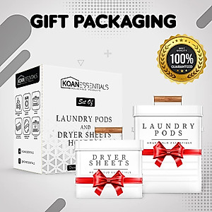 KOANEssentials Farmhouse Metal Laundry Pods Container with Dryer Sheet Holder for Laundry Room Organization and Storage, Farmhouse Decor, Eco Frendly,Holds 200 Laundry Pods and 300 Dryer Sheets