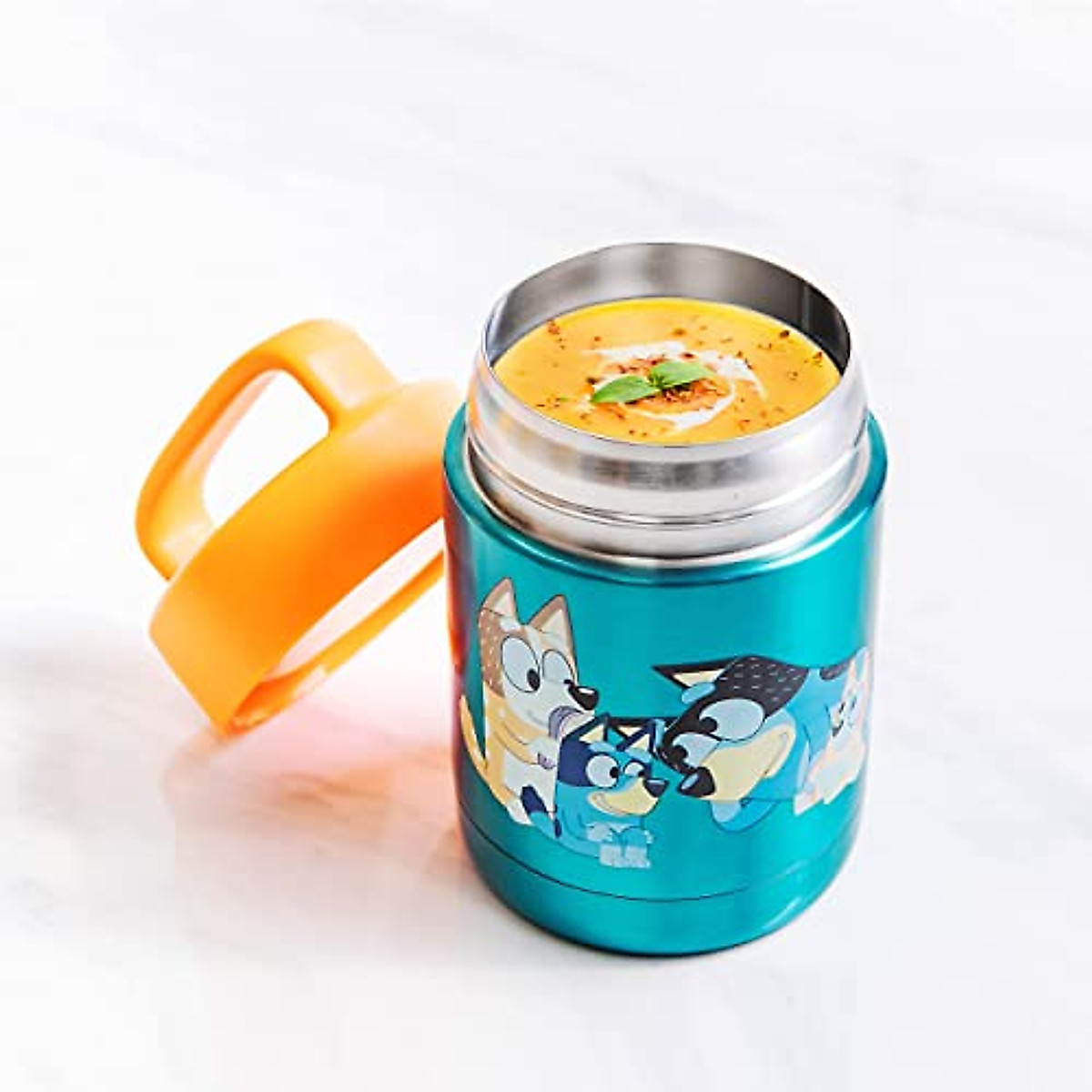 Zak Designs Bluey Kids' Vacuum Insulated Stainless Steel Food Jar with Carry Handle, Thermal Container for Travel Meals and Lunch On the Go (12 oz, 18/8 SS)