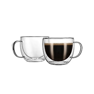 CNGLASS Double Wall Glass Cappuccino Mugs 8.1oz,Clear Insulated Glass Coffee Mug with Handle for Espresso,Latte,Tea,Set of 2