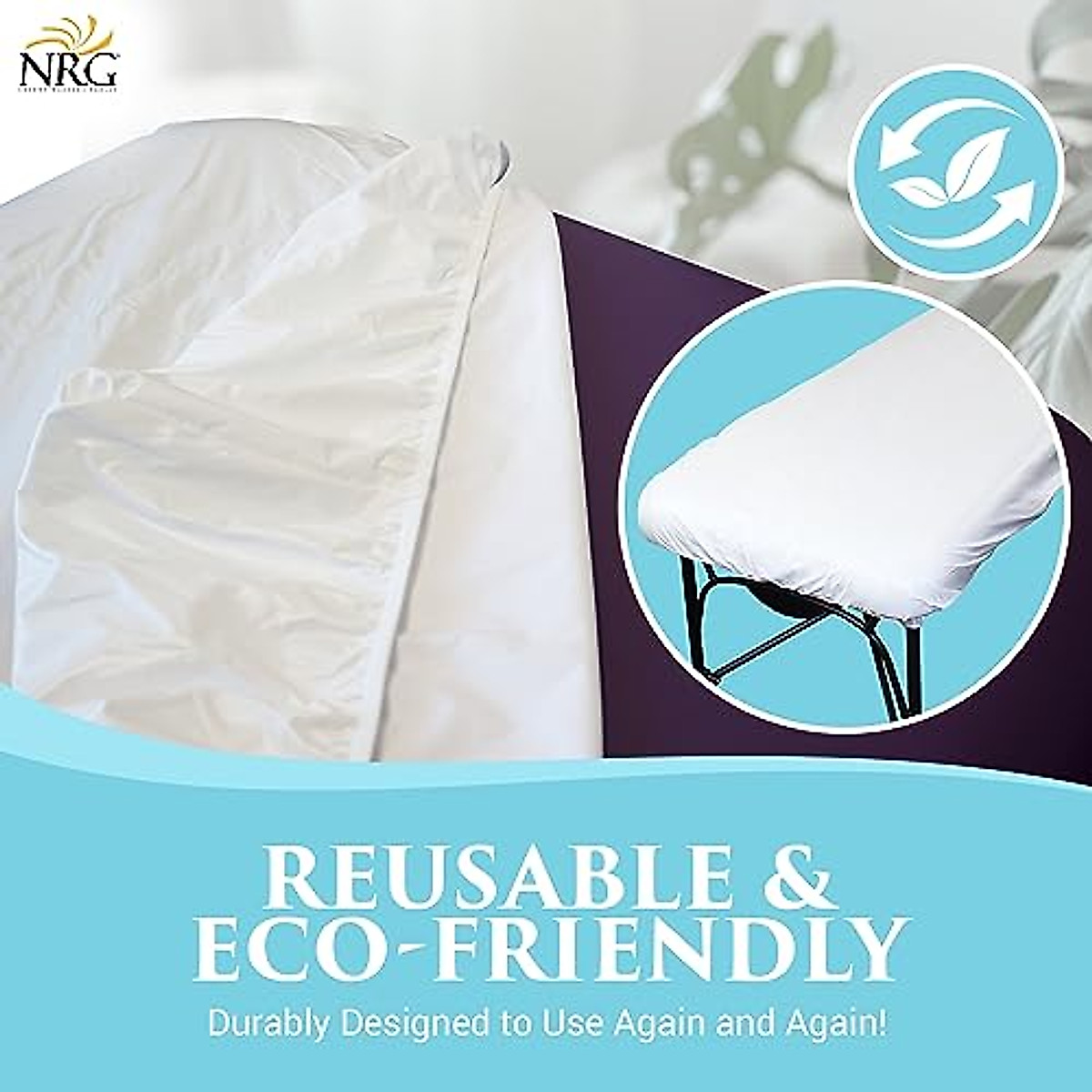 NRG Reusable Protective Massage Table Cover, 10-Pack - Waterproof Massage Bed Cover - Spa Bed Cover - Vinyl Massage Table Cover Fitted - Easily Wipes Clean Between Clients - Machine Washable