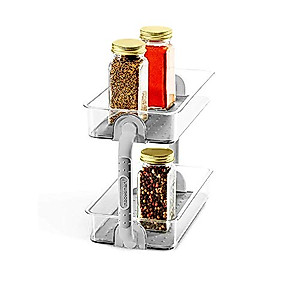 madesmart Two Level Spice Organizer-Cabinet Collection Maximizes Vertical Space, Removable Soft-Grip Lining, Dual Handles &BPA-Free, Small, Grey