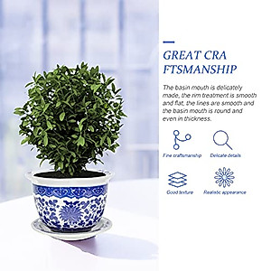 GANAZONO Outdoor Planters Blue and White Porcelain Flower Pot with Porcelain Saucer Chinese Ceramic Plant Pots Balcony Planter Bonsai Pot for Garden and Indoor Plant Saucers