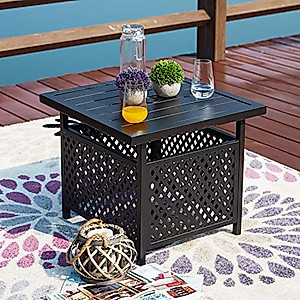 LOKATSE HOME Patio Umbrella Side Table Stand Steel with 1.57" Hole Outdoor Coffee Bistro Deck Garden Pool, Black