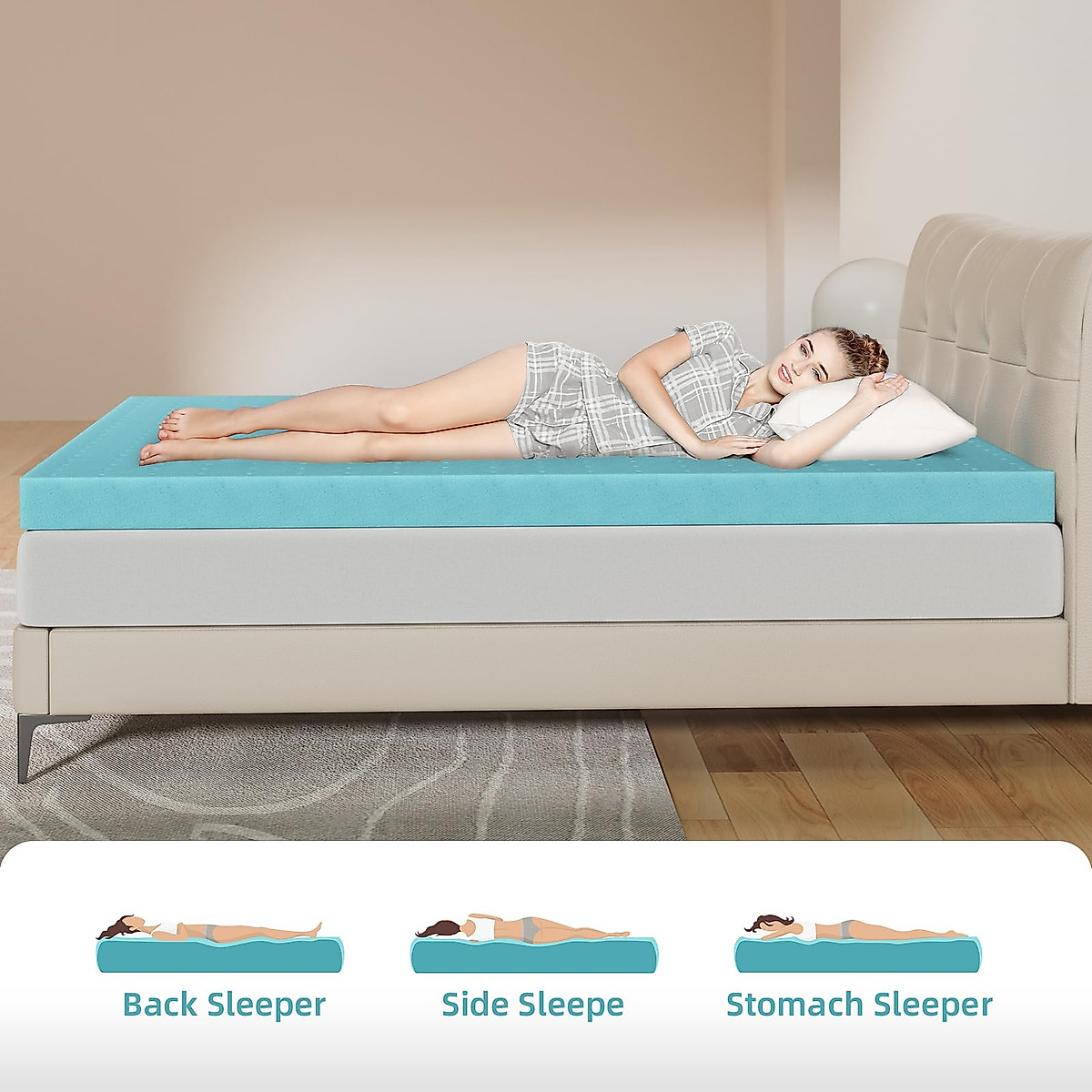 BedsPick Mattress Topper, Foam Mattress Pad, Single Bed Toppers,Dorm Room Essentials, Soft Mattress Pads for Sleeper Sofa, RV, Camper, CertiPUR-US Certified, Blue