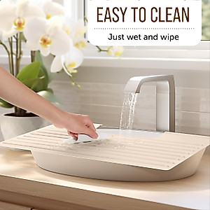 Maplefield Foldable Bathroom Sink Cover for Counter Space, Silicone Sink Topper, Heat Resistant Over Sink Makeup Mat, Small Bathroom Space Creation, Bathroom Space Saver Sink Cover for Makeup, Beige