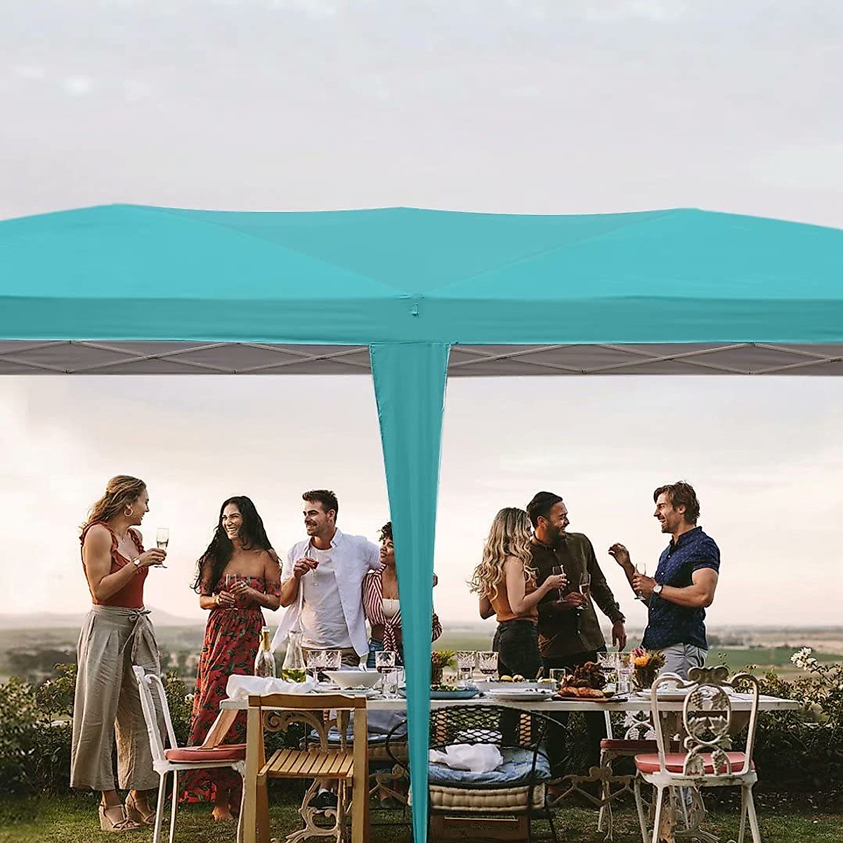 Quictent 10'x20' Heavy Duty Pop Up Canopy Tent- Easy up Outdoor Commercial Party Event Canopies, Waterproof, Easy Setup & Portable, Includes Weight Bags and Wheeled Carry Bag - Light Blue