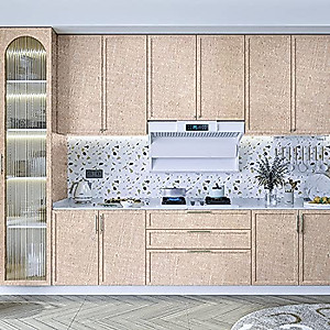 Yancorp 32.8ft Cream Textured Fabric Wallpaper Faux Grasscloth Beige Peel and Stick Wallpaper Self-Adhesive Wallpaper Linen Removable Wallpaper Cabinets Counter Top Liners, 15.7" X 394"