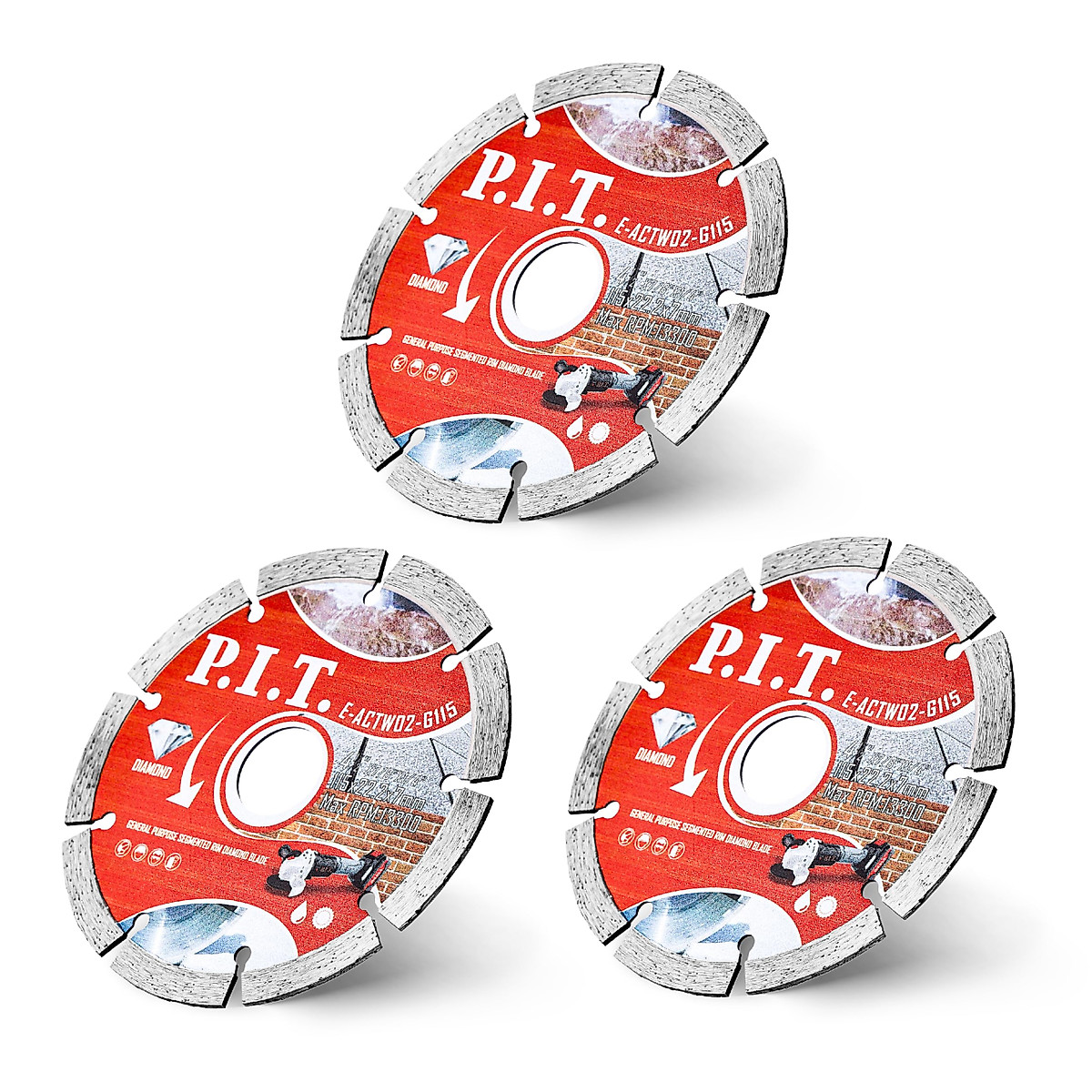 P.I.T. 4-1/2 inch Segmented Rim Diamond Blade,Dry Cutting Applications in Concrete, Paver, Masonry, Terrazzo, Stone,Granite - 7/8 Inch Arbor Angle Grinder Cut Off Wheel- Diamond -115 mm (3 Piece)