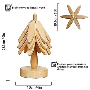 Mamakura Wooden Tree Trivet Set, Christmas Trivet,Tree Shape trivets for hot pots and Pans 7.7inch(3 Layers+1 Stand(Wood Color)