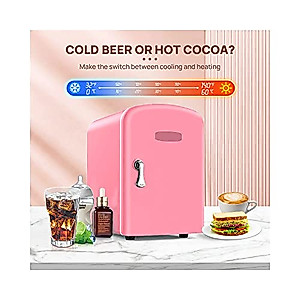 Mini Fridge 4 Liter AC/DC Energy Saving Cooler And Warmer Refrigerator, Portable Personal Fridge For Office, Car, Bedroom, 100% Freon-Free Great For Skincare, Fruit, Food, Medicine(Pink) - F…