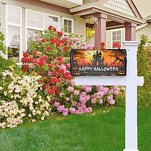 Brunt Halloween Starry Night Haunted House Pumpkin Magnetic Mailbox Covers - Large Orange Post Letter Box Covers - Garden Yard Home Decor for Outside - 21" x18"