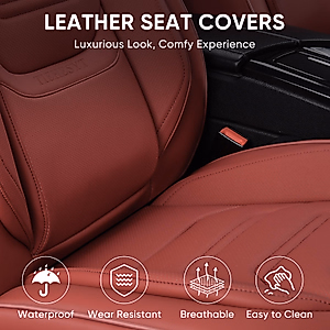 TIEHESYT Wine Red Car Seat Covers Full Set, Breathable Leather Automotive Front and Rear Seat Covers & Headrest for Comfortable Driving, Universal Auto Interior Fit for Most Kinds of Vehicles, Cars