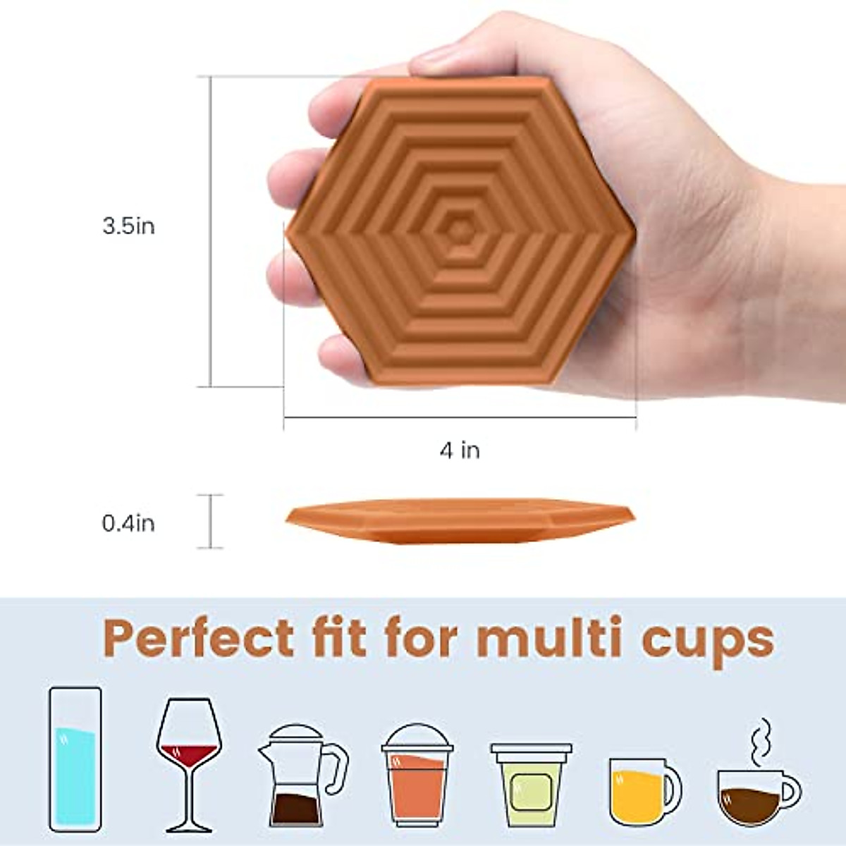HOMKULA Silicone Coasters for Drinks - Coasters for Coffee Table, Drink Coasters for Wooden Table, 10mm Thick, Stain-Resistant, Non-Absorbent, Dishwasher Safe, Hexagon, Set of 6