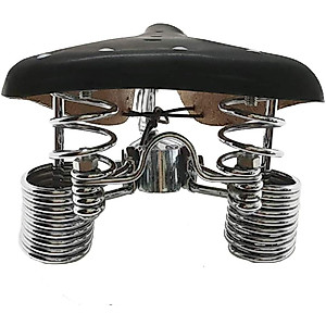 UNISTRENGH Vintage Bike Saddle Bike Seat Leather City Bike Saddle Spring-Loaded Touring Saddle Spring Saddle with Upgrade 4 Springs, with Clamp and Rivet (Black)