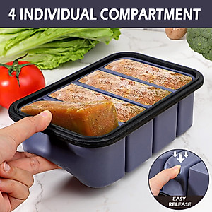 Webake Silicone Freezer Tray with Lid, Food Storage Container 1 Cup Portion, Ice Cube Tray for Soup Sauce Meal Prep, BPA Free - Grey