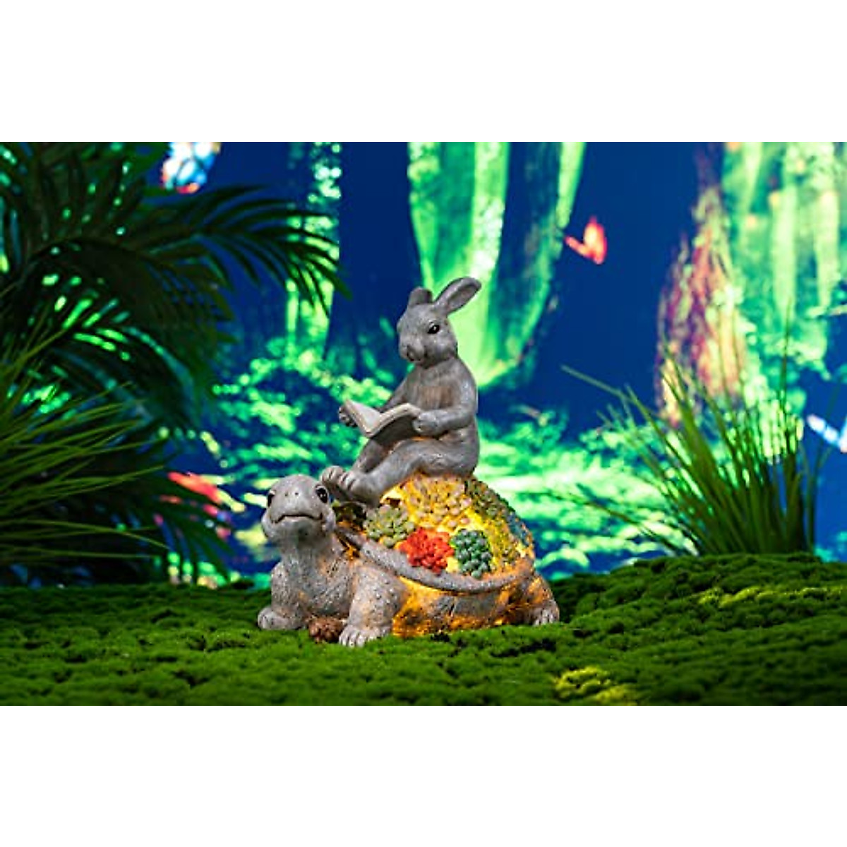 TERESA'S COLLECTIONS Garden Statues Rabbit Turtle Solar Easter Decoration Outdoor Statues Tortoise Bunny Statue Garden Gifts for Patio Balcony Porch Yard Decor, 9 inch