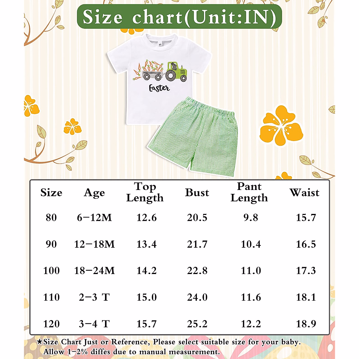 Sinhoon Toddler Baby Boy Girl Easter Outfits Cute Bunny T-shirt + Striped Casual Pants Infant Baby Unisex Clothes(Green2,2-3T)