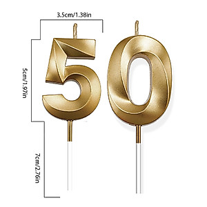 50th Birthday Candles Number 50 Candles Champagne Gold Happy Birthday Candles for Cake 3D Design Cake Topper Decoration for Birthday Party Anniversary Wedding Celebration Cake Decorations