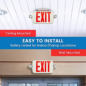 Ciata Lighting Emergency Exit Lights with Battery Backup - High Visibility Fire Exit Signs - Universal Emergency Lights for Business or Residential - Rechargeable Exit Sign Battery Included