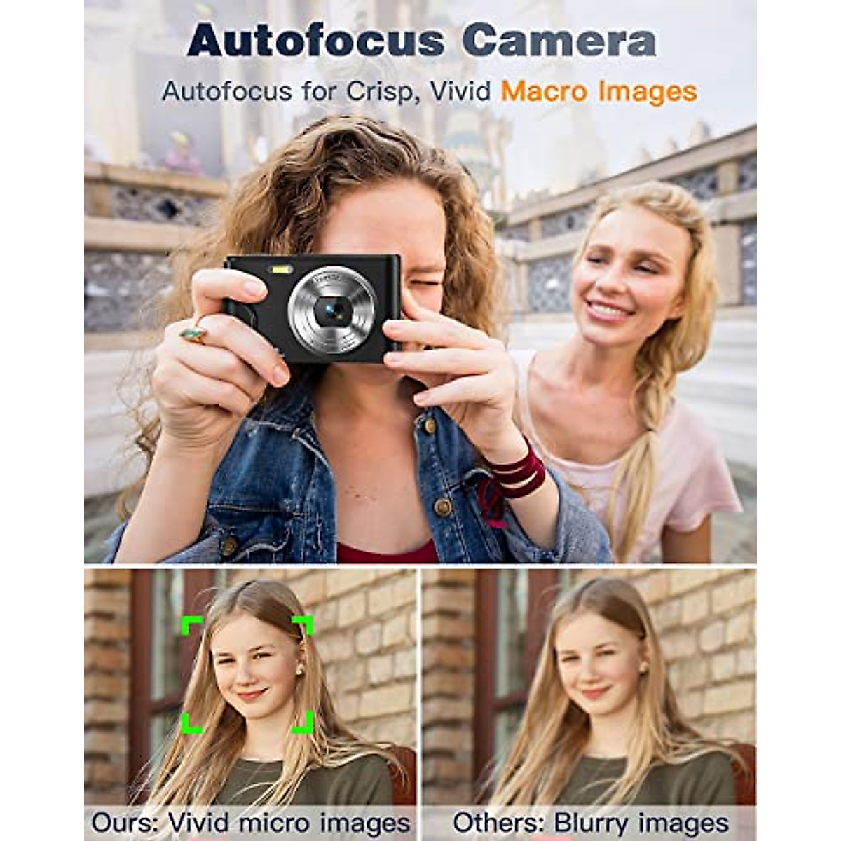 Digital Camera, Zostuic Autofocus 48MP Kids Camera with 32 GB Card 1080P Vlogging Camera with 16X Zoom, Compact Portable Mini Cameras for 4-15 Year Old Kids Children Teen Student Girls Boys(Black)