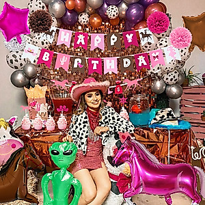 Western Cowgirl Pink Birthday Party Decoration, Retro Horse Rodeo Party Supplies for Girls Including Birthday Banner, Horses Garland, Horse Star Balloons, Tissue Pom Poms, Cake Toppers (Pink Cowgirl)