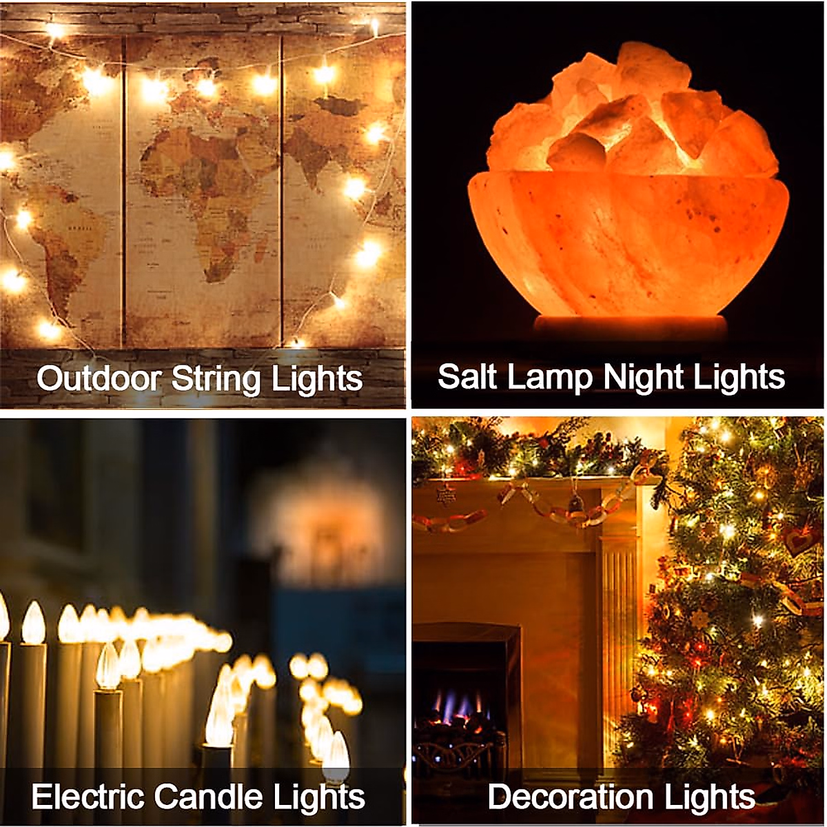 NETEHA 6 Pack C7 Clear Led Replacement Christmas Light Bulb, C7 E12 Base 120V Waterproof Led Bulbs for Christmas Outdoor String Lights, Halloween Decoration Bulb