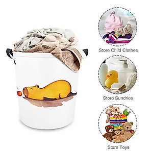 FISNAE Cute Cartoon Yellow Capybara Waterproof Laundry Basket, Foldable Storage Basket Nursery Hamper,laundry Hampers with Handle for Children's Room And Toy Storage