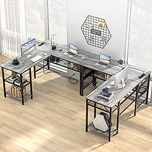 Unikito L Shaped Desk with USB Charging Port and Power Outlet and Office Lateral File Cabinet White Oak