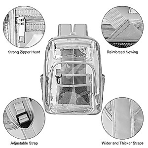ANSUN Clear Backpack, Large Heavy Duty PVC Transparent Backpack for Kids and Adults, See Through With Reinforced Straps Clear Bookbag for School, Sports, Work, Travel, College, grey
