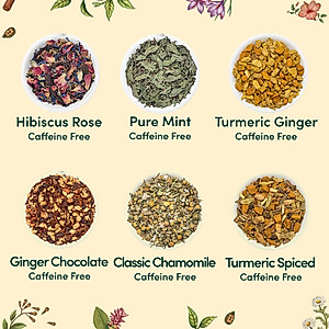 VAHDAM, Assorted Herbal Tea Sampler Gift Set (6 Variants, 60 Tea Bags) Caffeine Free, Gluten Free, Non GMO | Tea Variety Pack - Long Leaf Pyramid Tea Bags Variety Pack | Gifts for Women & Men