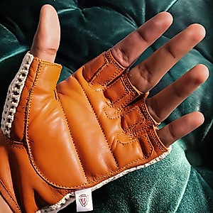 Kango Fitness Real Soft Leather Mesh Net Fingerless Driving Weight Training Cycling Wheelchair Gloves W-1037 (XX-Large)