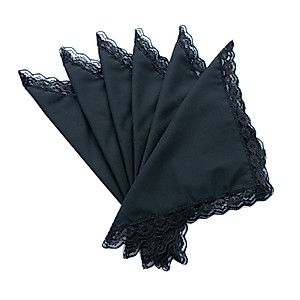 COCOUSM Ladies Handkerchiefs with Lace Pure Cotton Womens Hankies Black 3PCS