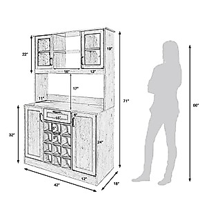 OKL Kitchen Pantry Storage Cabinet, 71" Traditional Freestanding Kitchen Buffet with Hutch with Microwave Countertop & Shelves, Kitchen Cupboard with Glass Doors for Living Room, Dining Room, Brown