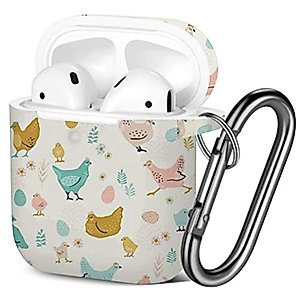 [ Compatible with AirPods 2 and 1 ] Shockproof Soft TPU Gel Case Cover with Keychain Carabiner for Apple AirPods (Chicken Easter)