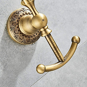 CELIKA Self Adhesive Hooks,Retro Hook,Double Robe Hook Antique Double Robe Hook Clothes Hooks Bathroom Antique Brass Coat Hat Hangers Towel Rack Solid Brass Vintage Style Dual Hangers Wall Mounted