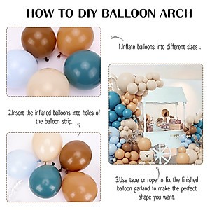 RUBFAC Blue Brown Balloon Garland Arch Kit, 142pcs Bear Baby Shower Decoration for Gender Reveal and Birthday Party Decoration, Jungle and Boho Theme Party Decoration