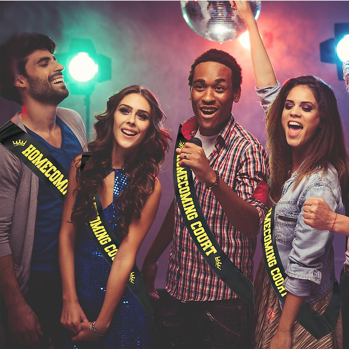 8 Pcs Homecoming Court Sashes with Gold Glitter, Black Homecoming Party Prom Sash for Pageants Homecoming Party School Dance Graduation Party Decorations Accessories (Black + Gold)