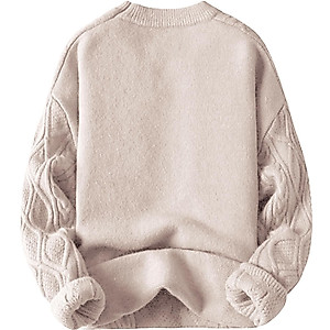 Aelfric Eden Women Sweater Oversized Knitted Sweater Woven Crewneck Pullover Beige
