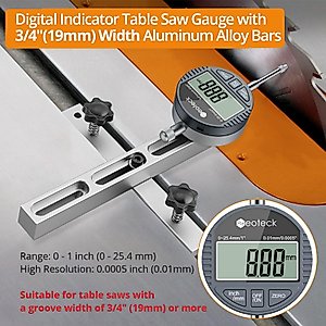 Neoteck 0-1'' Digital Dial Indicator Table Saw Gauge Suitable for Table Saws with a Groove Width of 3/4" (19mm) or more for Aligning and Calibrating Work,Shop Machinery,Band Saw and Drill Press-Silver