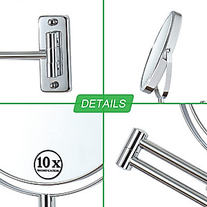 LANSI Wall Mounted Makeup Mirror, 10x/1x Double-Sided Magnifying Mirror, 360° Extendable Arm Bathroom Mirror, 8 inch Vanity Mirror for Makeup or Shaving Chrome Finish