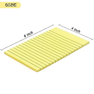 Early Buy 6 Pads Lined Sticky Notes with Lines 4x6 Self-Stick Notes Bright Color Sticky Notes, 45 Sheets/Pad (Yellow)