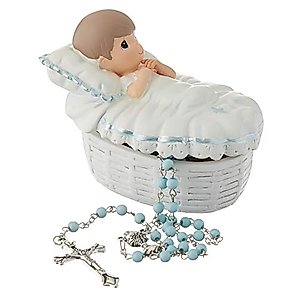 Precious Moments, Baptized In His Name Resin Box With Rosary, For Boy, 153407