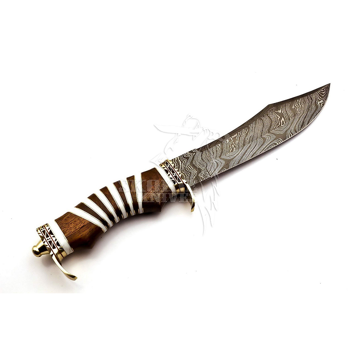 Skokie Knives Custom Hand Made Damascus Steel Hunting Knife Handle Camel Bone (Brown)